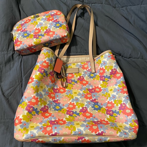 Coach | Bags | Coach Floral Shoulder Bag And Makeup Case | Poshmark